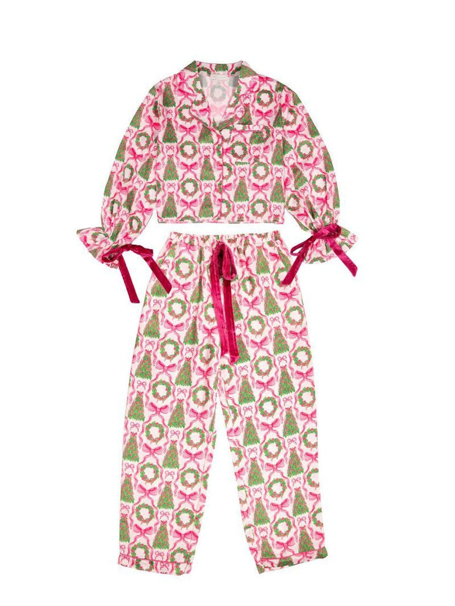 Simply Southern Bow Pajama Set - Green Tree Print - Cozy Holiday Loung ...