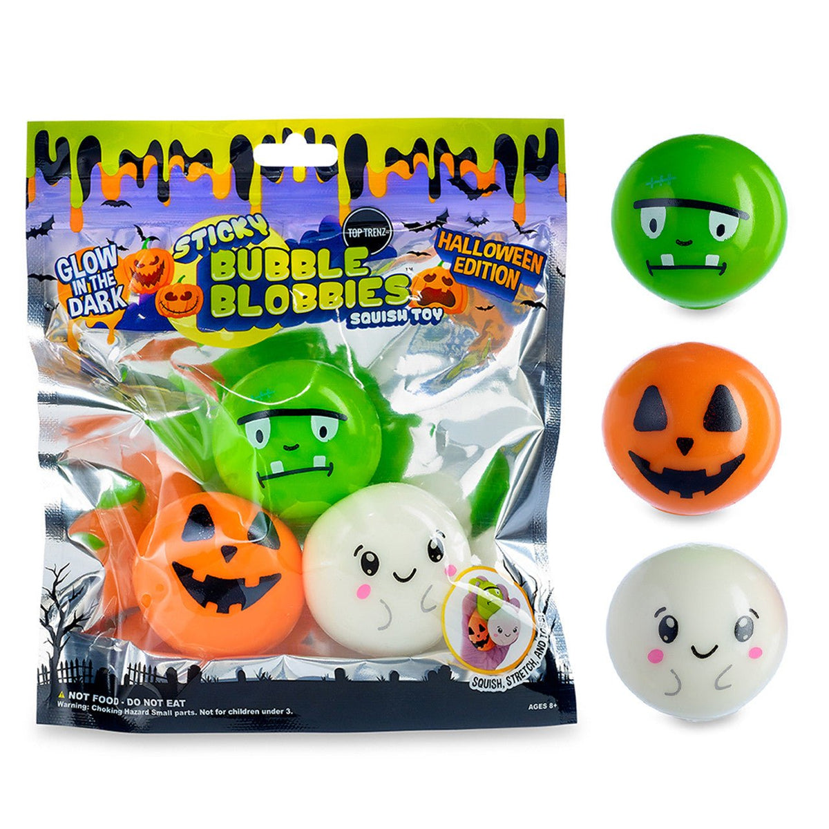 Top Trenz Sticky Bubble Blobbies Halloween Edition - Glow in the Dark ...