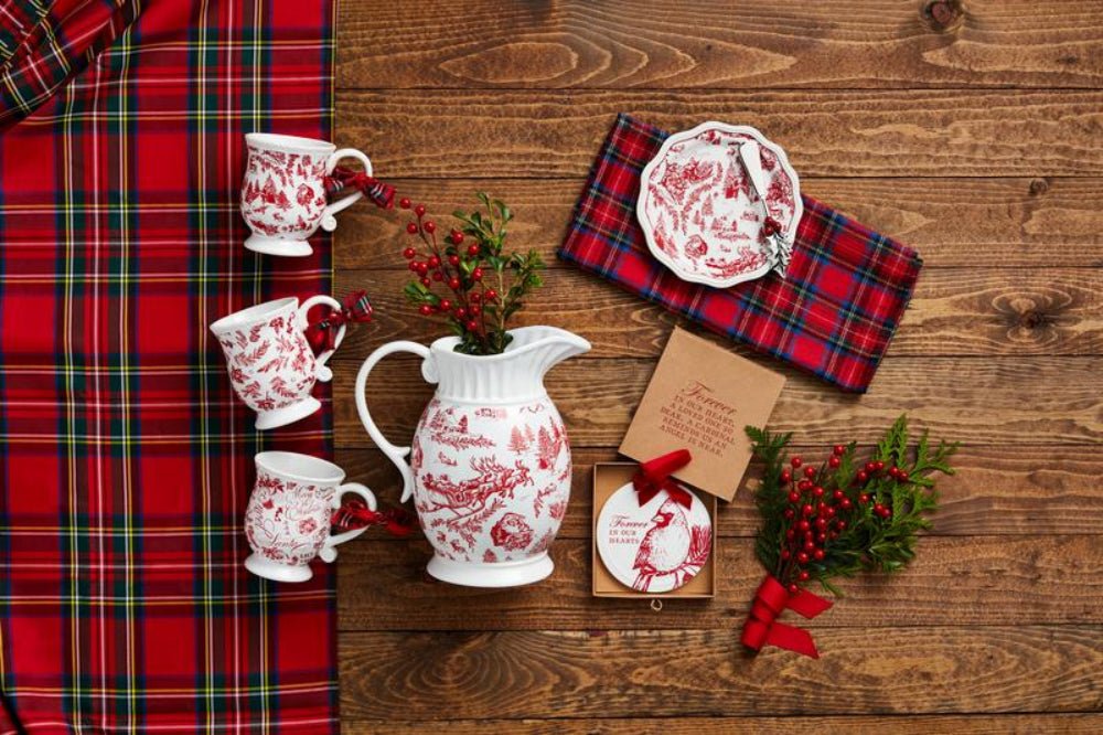 Toile Ceramic Pitcher 70 oz by Mud Pie Christmas - Elegant Stoneware ...