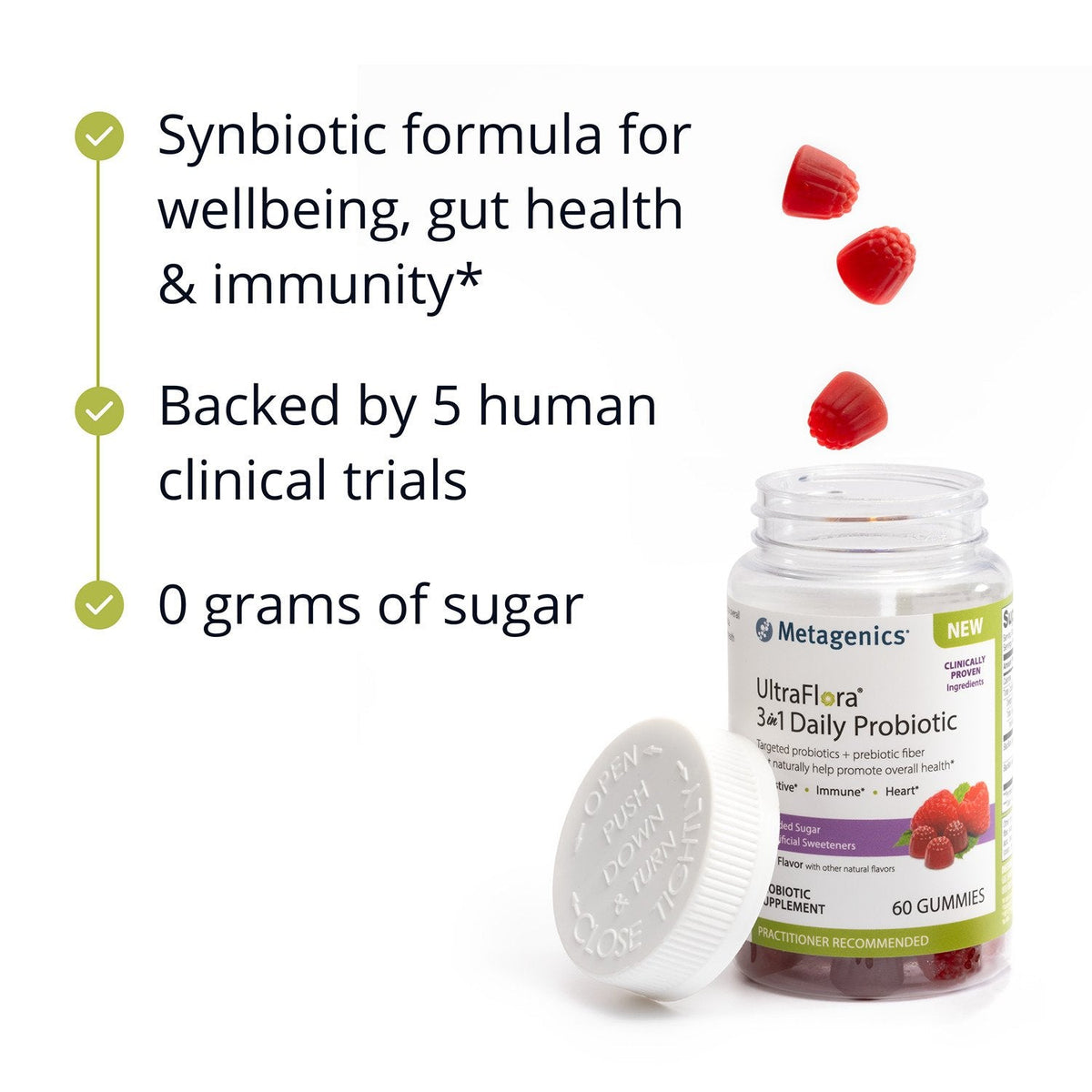 Metagenics UltraFlora 3 in 1 Daily Probiotic - 60 Gummies for Digestiv ...